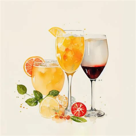 Premium Photo Classic Alcohol Cocktail Glasses Flat Illustration