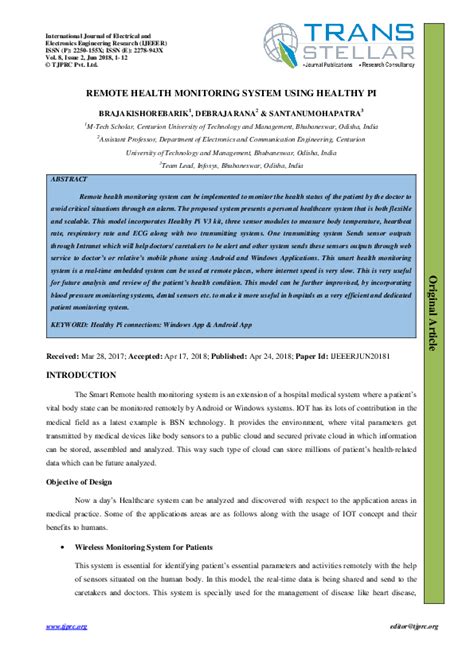 Pdf Remote Health Monitoring System Using Healthy Pi