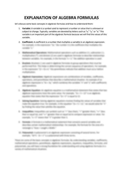 SOLUTION Explanation Of Algebra Formulas Studypool