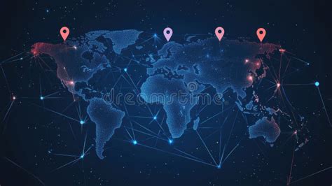 Stylized World Map With Location Pins And Connected Lines Illustrating Global Connectivity In A