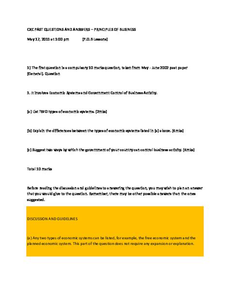 Cxc Past Questions And Answers P O B Pdfcoffeecom