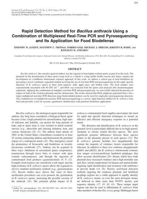 Pdf Rapid Detection Method For Bacillus Anthracis Using A Combination Of Multiplexed Real Time