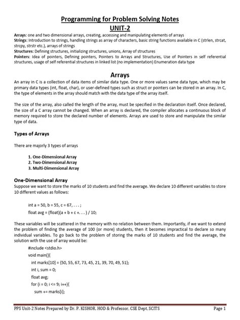 R22 Pps Unit2 Notes Pdf Pointer Computer Programming Data Type