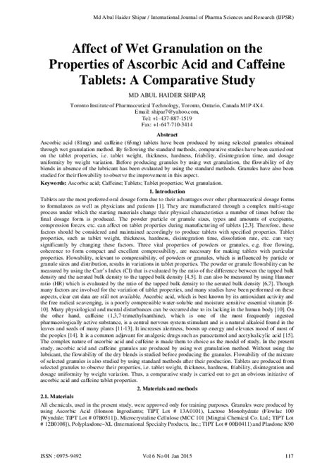 Pdf Wet Granulation Impact On Tablet Properties