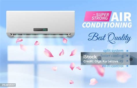 에어컨 컨디셔너 광고 배너 디자인 꽃 실내 환기 시스템 기후 현실적인 절연 요소 전기 제품 벡터 개념으로 뜨겁거나 차가운 불기