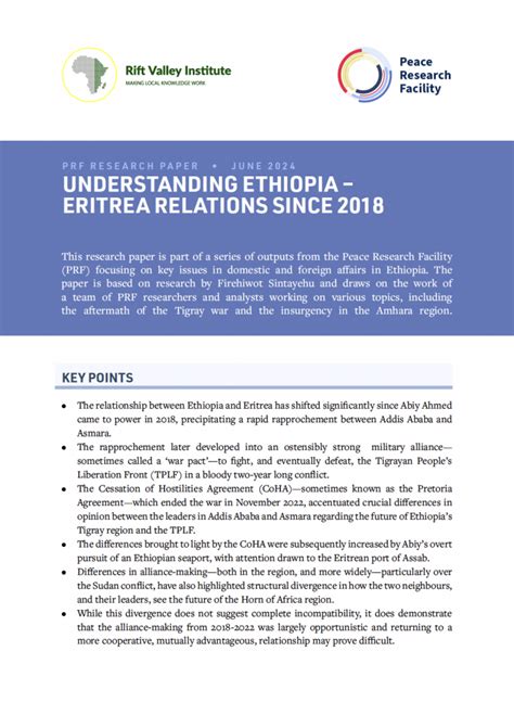 Understanding Ethiopia Eritrea Relations Since 2018 Rift Valley Institute
