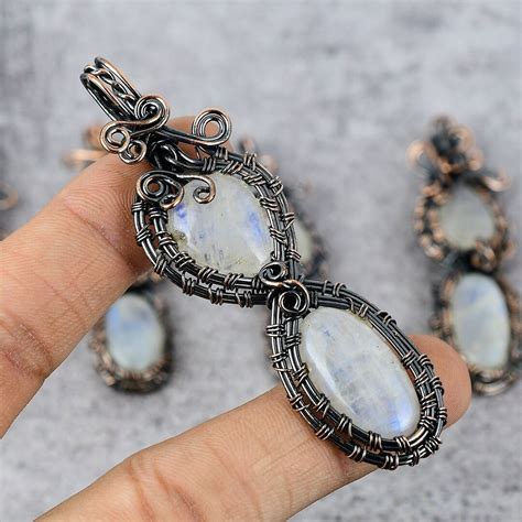 Moonstone Pendant Copper Wire Wrapped Pendant Moonstone Gemstone