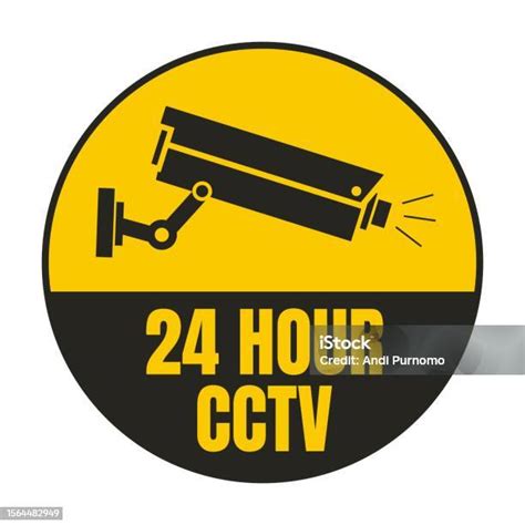 인쇄 가능한 검정색과 노란색 스티커 24시간 Cctv 보안 감시 카메라 그림 Cctv 아이콘 보호 및 모니터링 영역 기호 24