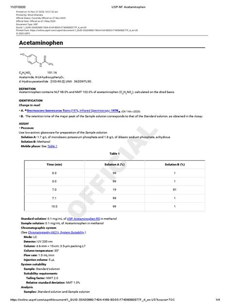 Usp Nf Acetaminophen Pdf Chromatography Laboratory Techniques
