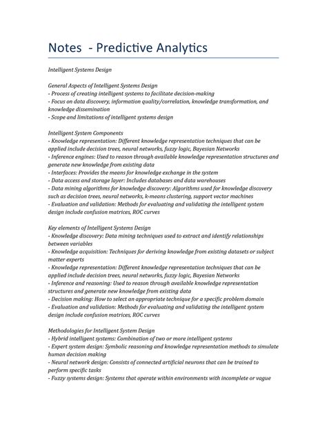 Lecture Notes Predictive Analytics Notes Predictive Analytics
