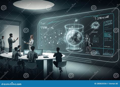 Augmented Reality Classroom Futuristic Design With Electronic Blackboard Ai Stock Illustration