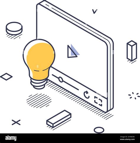 Isometric Line Art Icon Representing Online Education The Illustration Features A Light Bulb