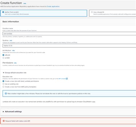 403 Error While Creating Lambda Function Aws Repost