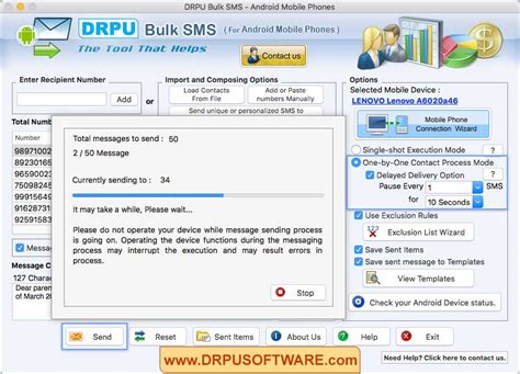 Screenshot Of DRPU Mac Bulk SMS Android Mobile Phones To Send Text Message