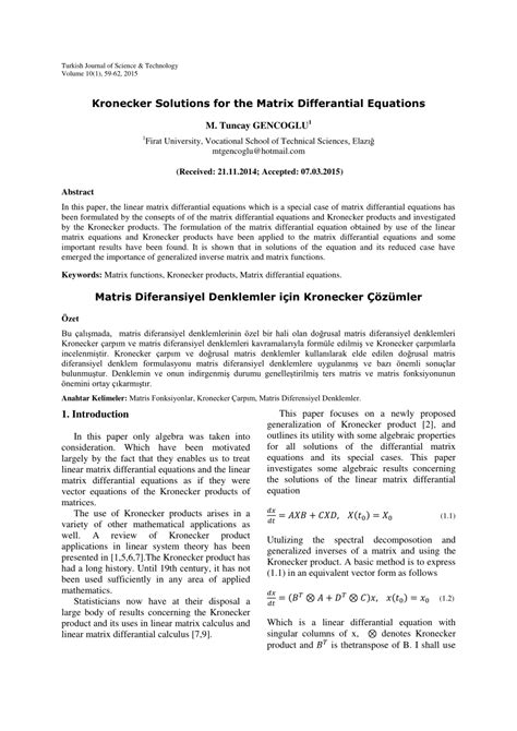 Pdf Kronecker Solutions For The Matrix Differantial Equations
