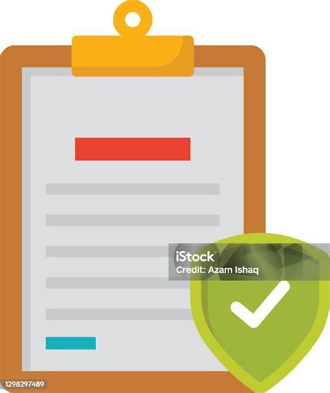 보험 정책 파일 폴더 양식 개념 벡터 색상 아이콘 디자인 화이트 배경에 금융 손실 보호 기호 위험 관리 기호 방패 스톡클립 보드 개념에 대한 스톡 벡터 아트 및 기타 이미지