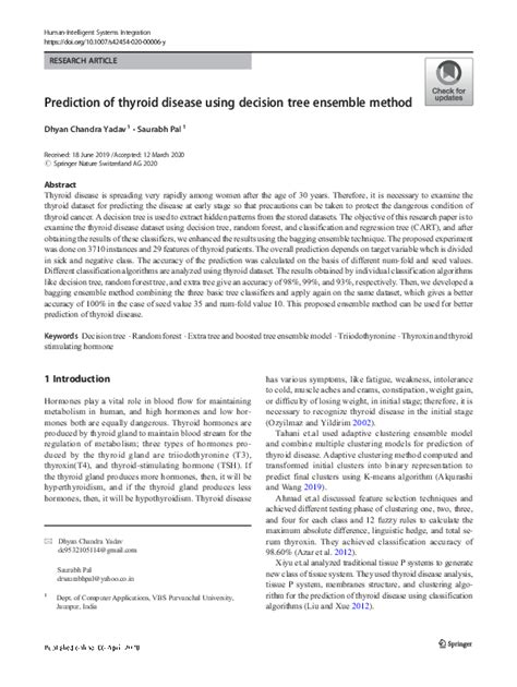 Pdf Prediction Of Thyroid Disease Using Decision Tree Ensemble Method
