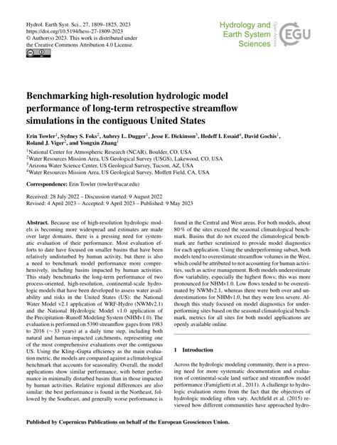 Pdf Benchmarking High Resolution Hydrologic Model Performance Of Long
