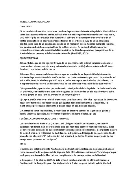 Habeas Corpus Reparador Pdf Habeas Corpus Esfera Pública