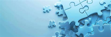 Abstract Composition Of Interlocking Blue Puzzle Pieces On Light