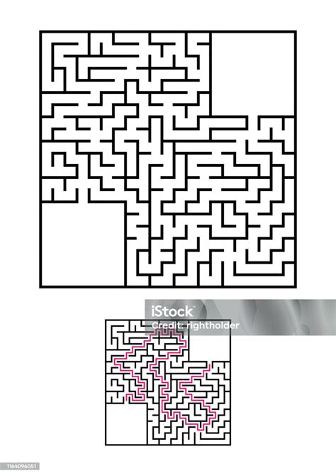 추상 사각형 미로입니다 아이들을위한 게임 아이들을위한 퍼즐 하나의 입구 하나의 출구 미로 수수께끼 흰색 배경에 격리된 벡터 그림입니다 대답과 함께 이미지에 대한 장소와 함께