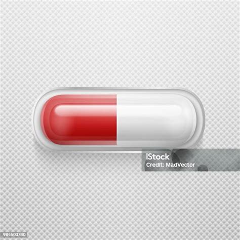 벡터 현실적인 3d 흰색과 빨간색 의료 알 약 팩 아이콘 근접 촬영 그래픽 배너에 대 한 서식 파일을 디자인 합니다 수평 위치 개체 그룹에 대한 스톡 벡터 아트 및 기타