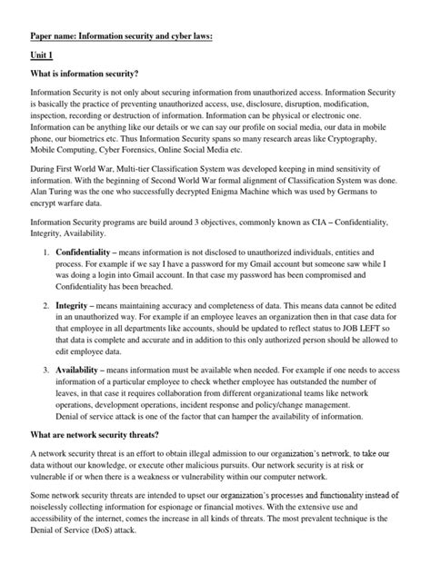Information Security And Cyber Laws 1st Unit Pdf Encryption