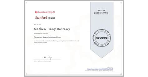 Completion Certificate For Advanced Learning Algorithms Mathew Hany