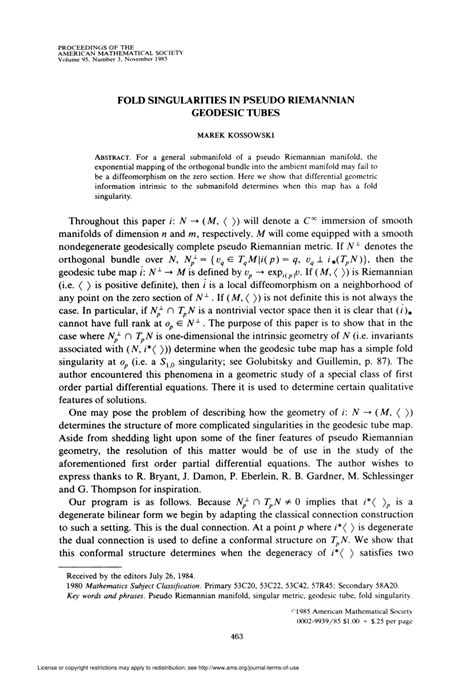 Pdf Fold Singularities In Pseudo Riemannian Geodesic Tubes