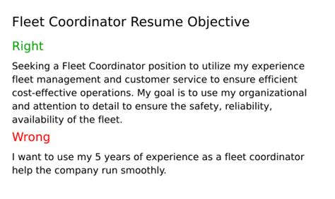 Top 17 Fleet Coordinator Resume Objective Examples