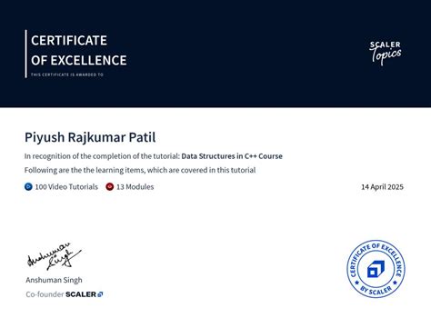 I Have Completed Data Structures In C Course On Scaler Topics Piyush Patil