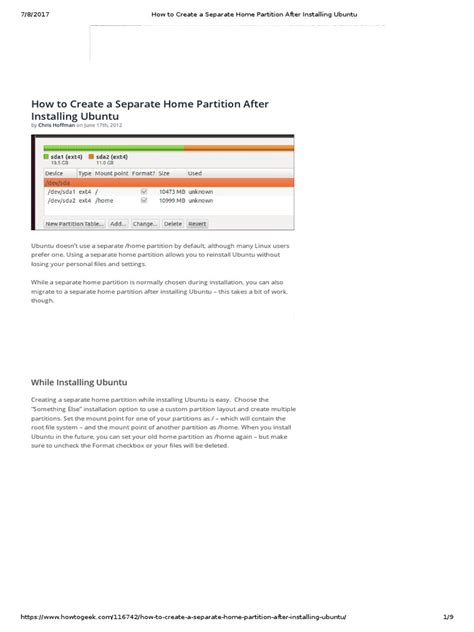 how to create a separate home partition after installing ubuntu pdf