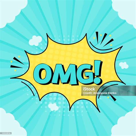 표현 텍스트가 있는 만화 말풍선 Omg 파란색 배경에 격리된 복고풍 팝 아트 스타일의 벡터 밝은 동적 만화 삽화 벡터 그림 고풍