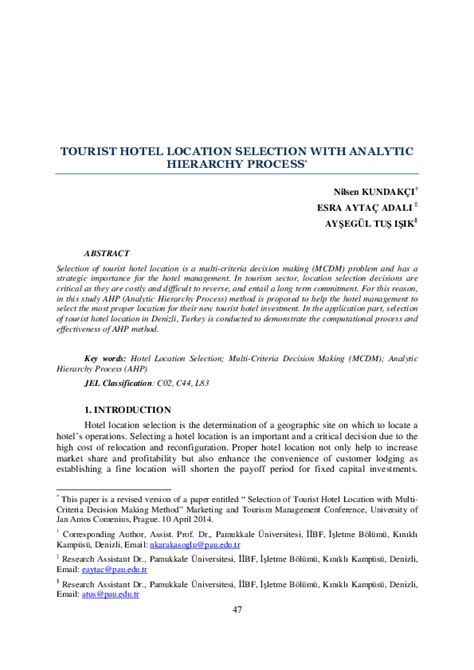 Pdf Tourist Hotel Location Ion With Analytic Hierarchy Process