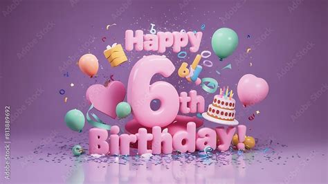 Minimalist 3d Pastel Theme Happy 6th Birthday Background With