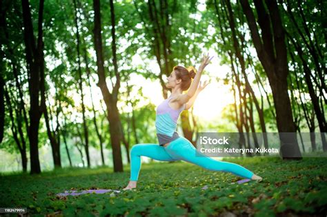 젊은 스포츠 소녀는 녹색 여름 숲 요가 아산 자세에서 요가를 연습합니다 자연과의 명상과 단합 가냘픈에 대한 스톡 사진 및 기타 이미지 Istock