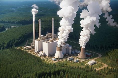 Premium Ai Image View Of Power Plant Emitting Co2 Near Forest