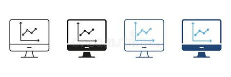 Computer Monitor With Graph Line And Solid Icon Set Data Analysis