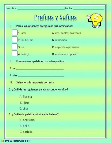 Actividad De Prefijos Y Sufijos Para Tercero De Primaria Prefijos Y