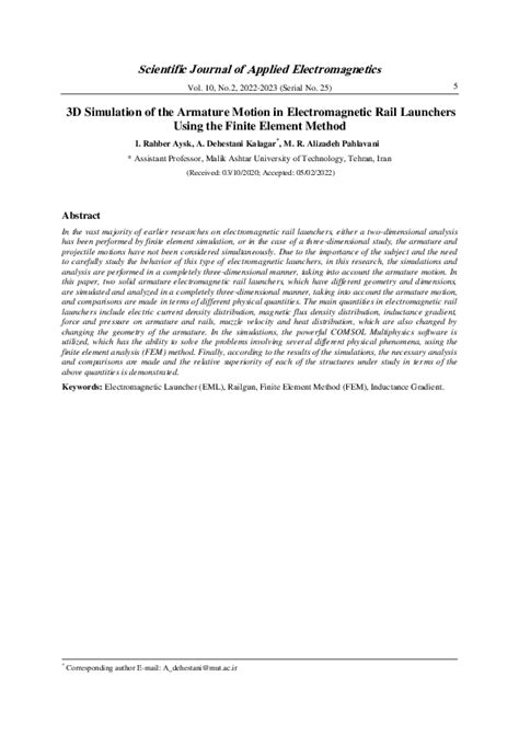 Pdf 3d Simulation Of The Armature Motion In Electromagnetic Rail