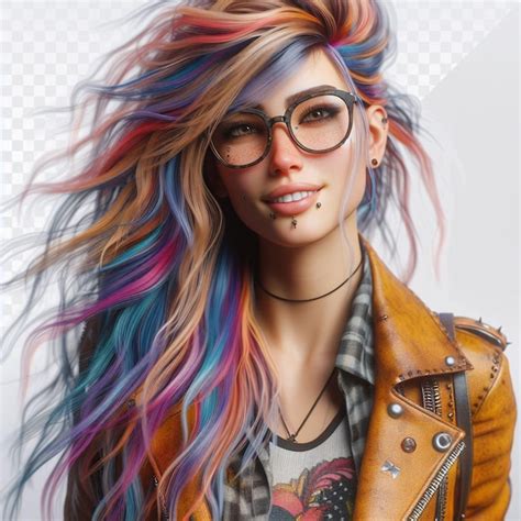 Premium Psd Trendy Colorful Punk Rock Girl With Smiling Face Portrait