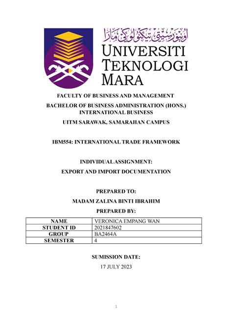 IBM554 IA Export Import DOC FACULTY OF BUSINESS AND MANAGEMENT BACHELOR OF BUSINESS Studocu
