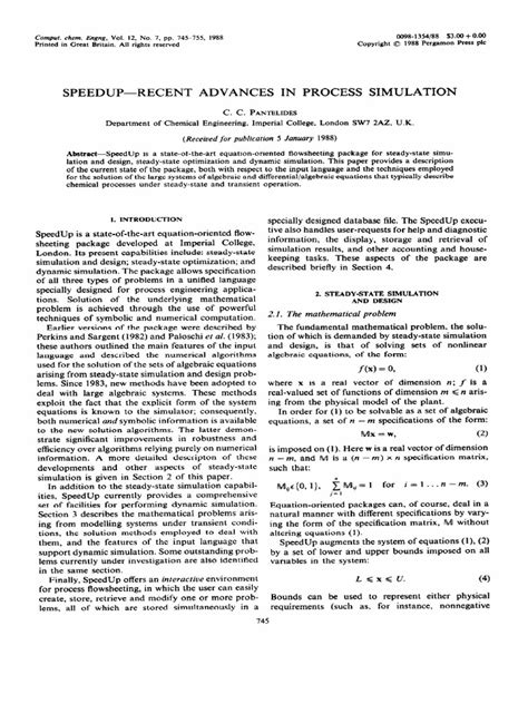 Speedup—recentadvancesinprocesssimulation Pdf Equations