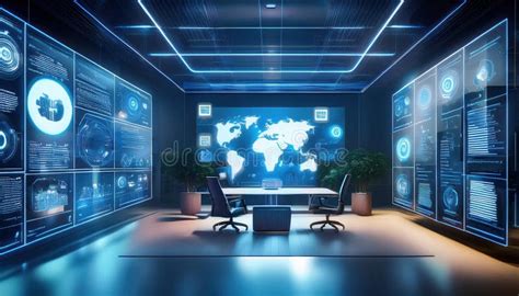 Futuristic Workspace Featuring Holographic Display Glowing Task Icons And Seamless Workflow
