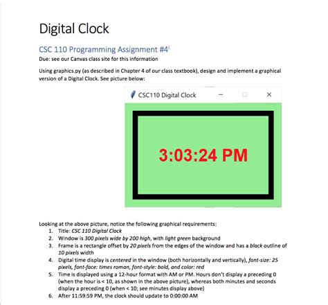 Solved Digital Clock Csc 110 Programming Assignment 41 Due