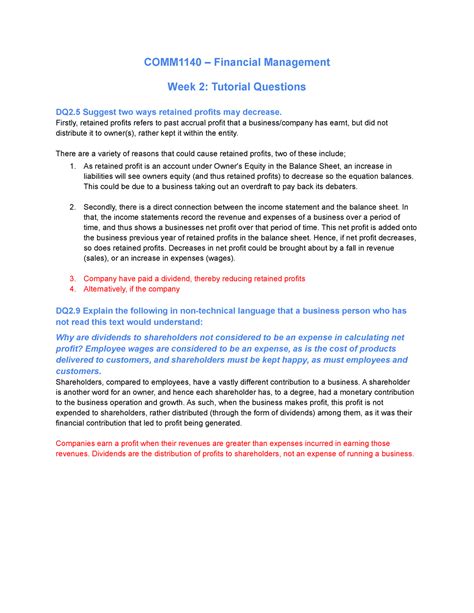 Homework Week 2 Notes Comm1140 Financial Management Week 2