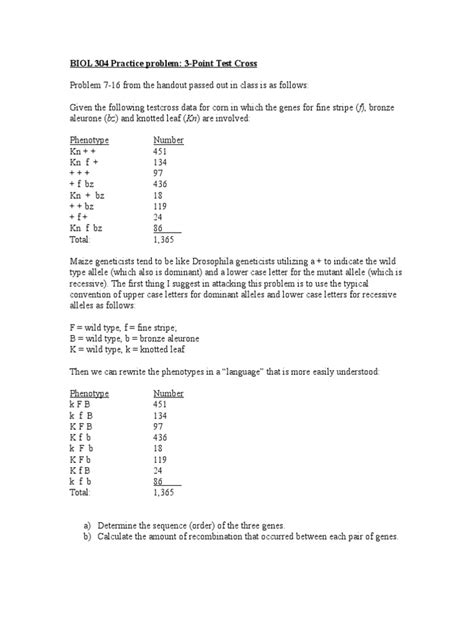 Three Point Test Cross Problem Pdf