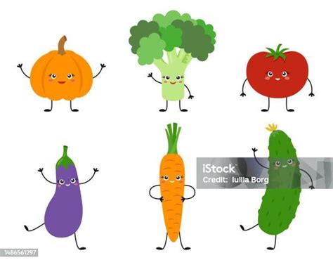 웃는 얼굴의 귀여운 야채 현지 농산물 직거래 장터 또는 신선한 건강 식품 상징 재미있는 호박 브로콜리 토마토 가지 당근 오이 0