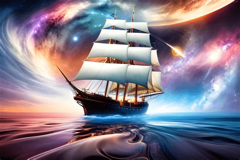 Hhip Floating Through Space Prompt Sailing Ship Floating Through Space Dreamlike Planets
