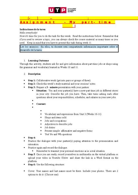 🔴 Ac S11 Week 11 Speaking Task Assignment My Part Time Job 🔴